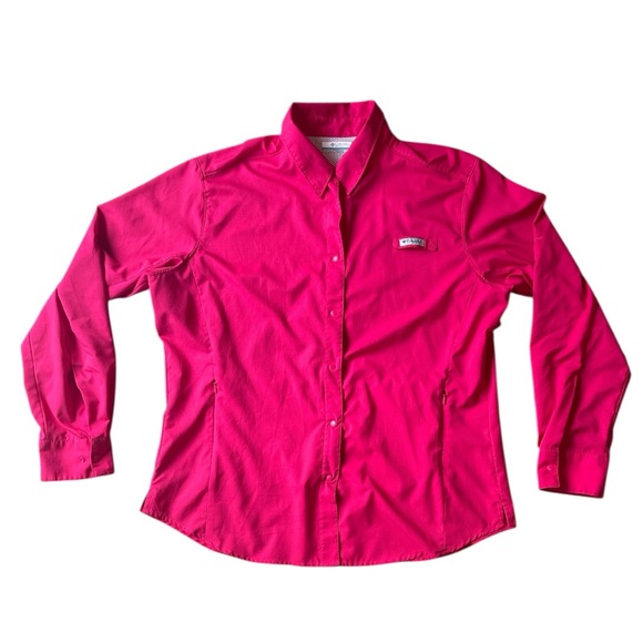 Columbia | Tops | Pink Columbia Vented Pfg Fishing Shirt Outdoors Snaps ...